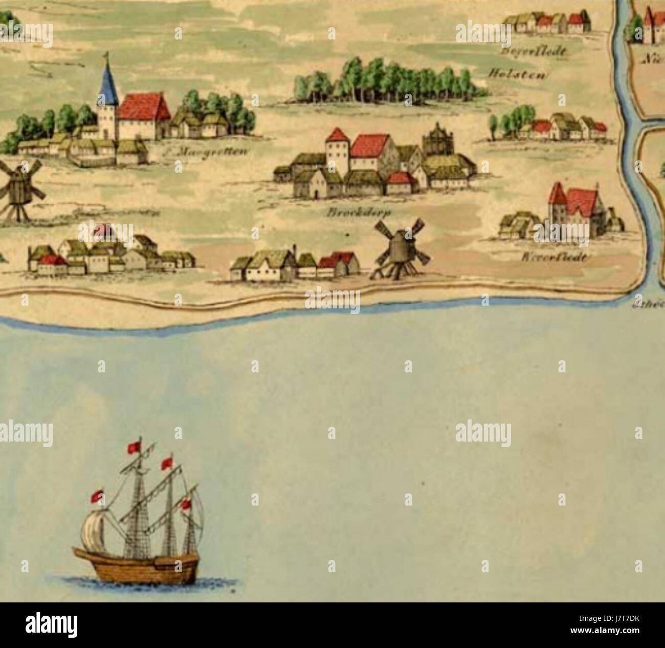 An early 1567 map of the Elbe River, known as the Brockdorf Elbkarte ...