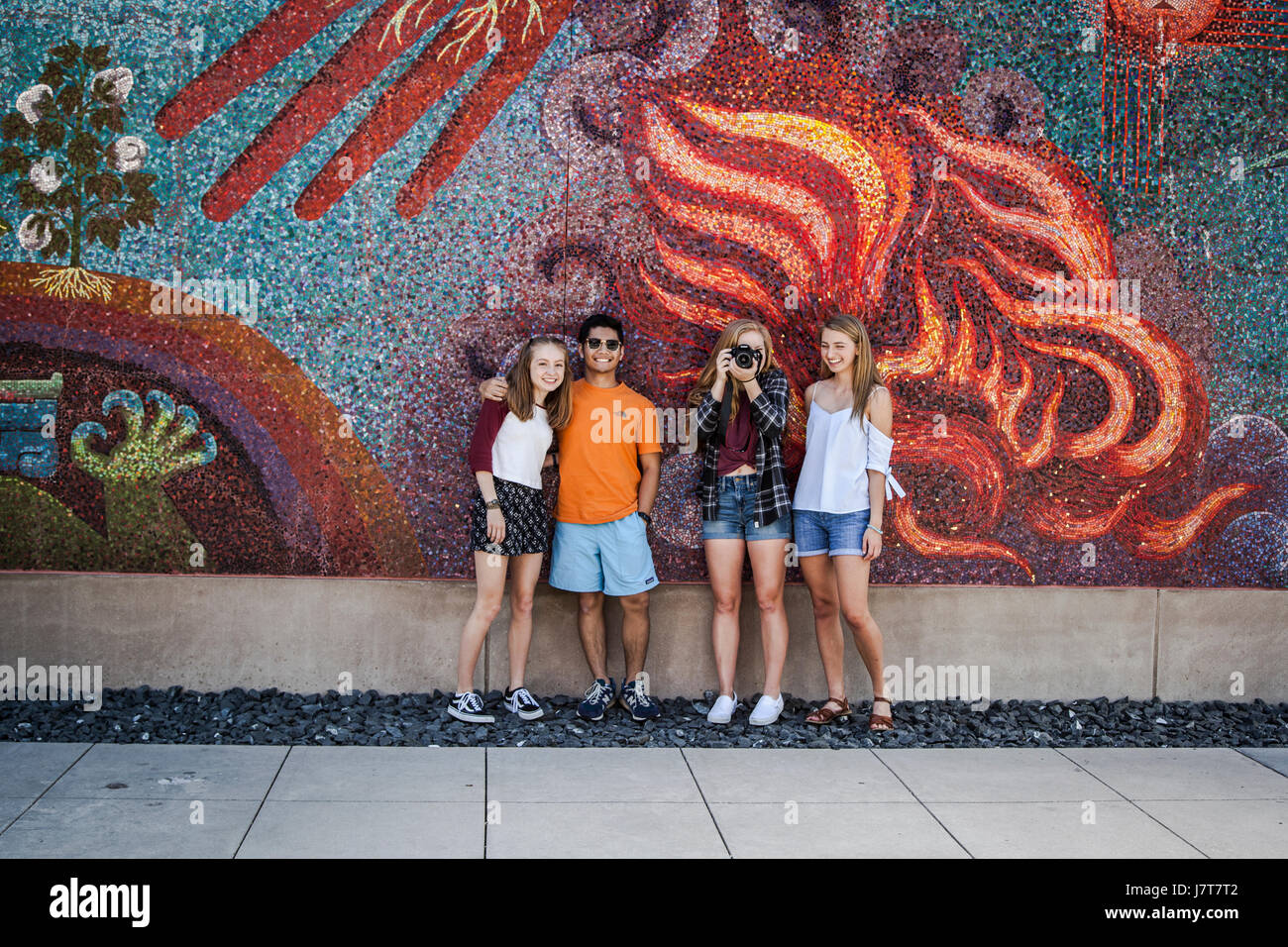 Young people posing for a picture in Dallas Downtown, Texas Stock Photo ...