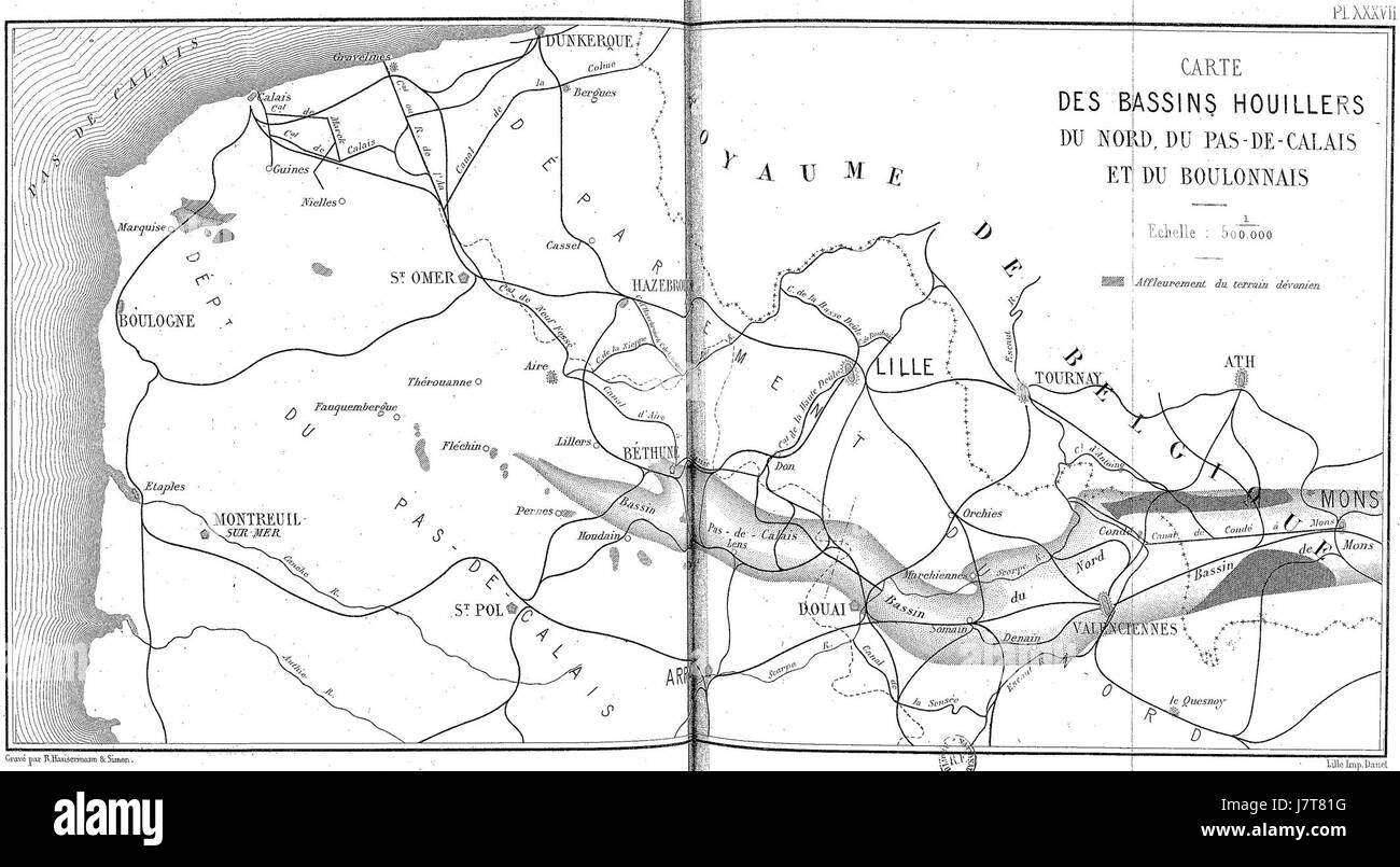 This historical map of the coal basins in northern France, including ...