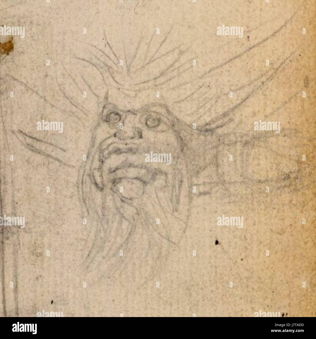 The manuscript page by William Blake features an illustration of a ...
