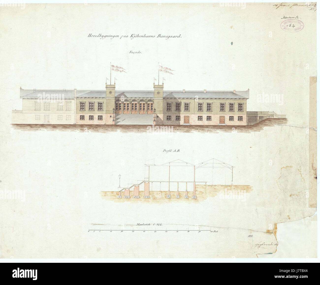 The facade of the Banegaard building, constructed in 1855, is a notable ...
