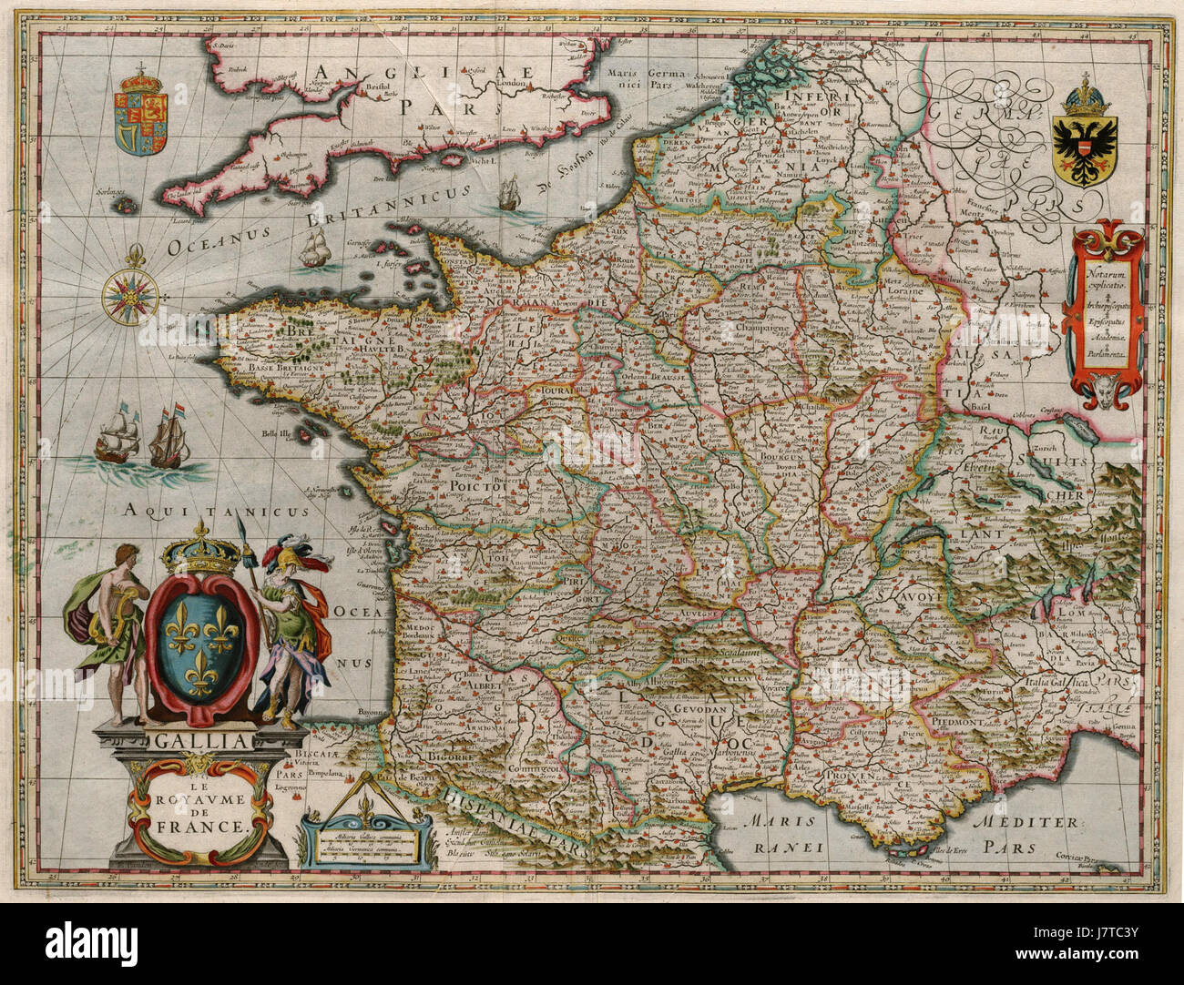 Blaeu's 1649 map of Gallia, or the Kingdom of France, is a detailed ...