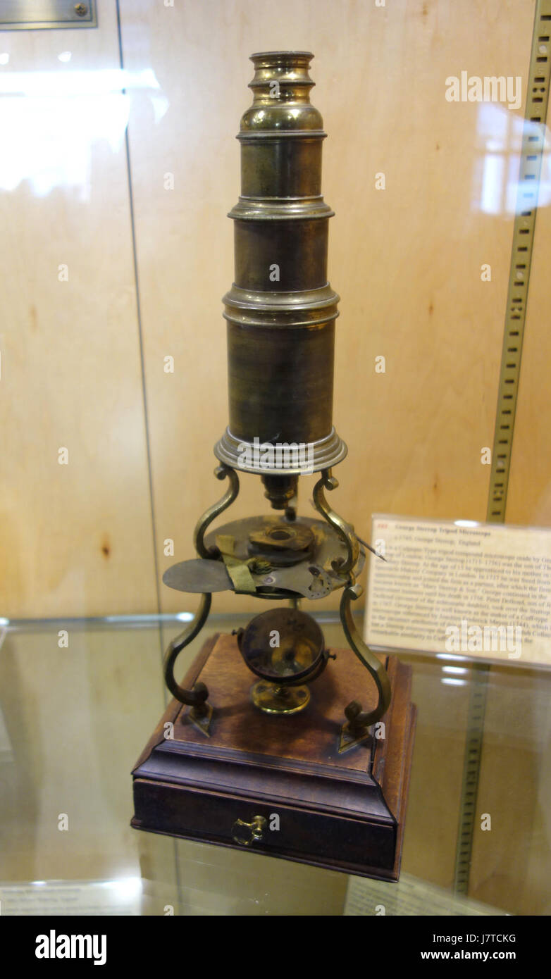1745 circa, tripod microscope, George Sterrop, England Golub Collection of Antique Microscopes ...