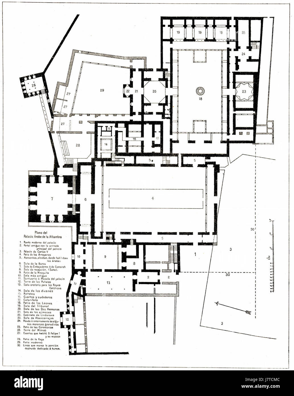 This detailed map, 'Plano del Palacio Arabe', shows the layout of the ...