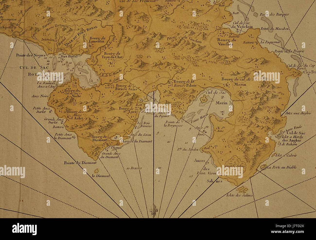 A detailed map of the island of Martinique, highlighting its ...