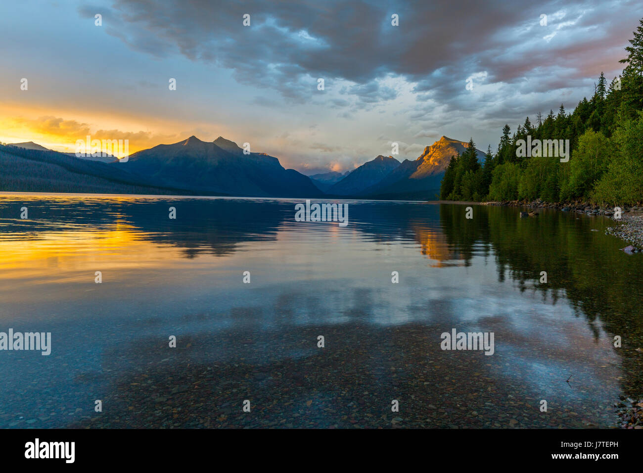 Lake Mcdonald / Sunset/ Reflection/ Glacier/ Lakes Montana/ USA Stock ...