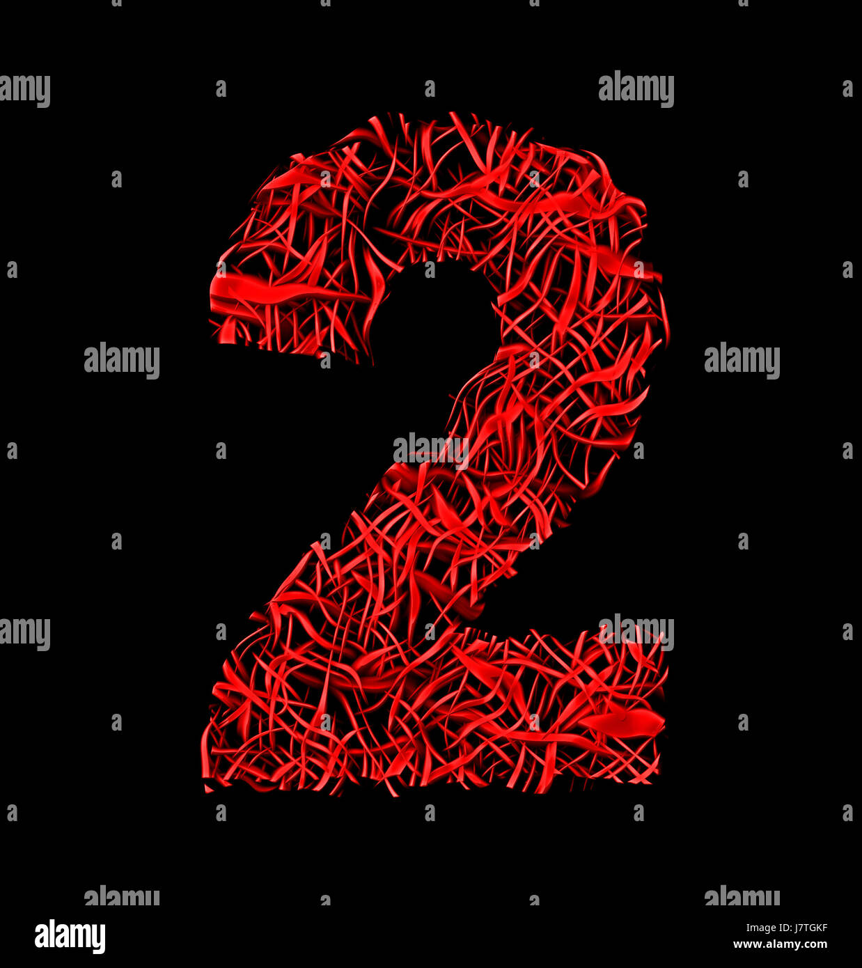 number 2 red artistic fiber mesh style isolated on black background ...