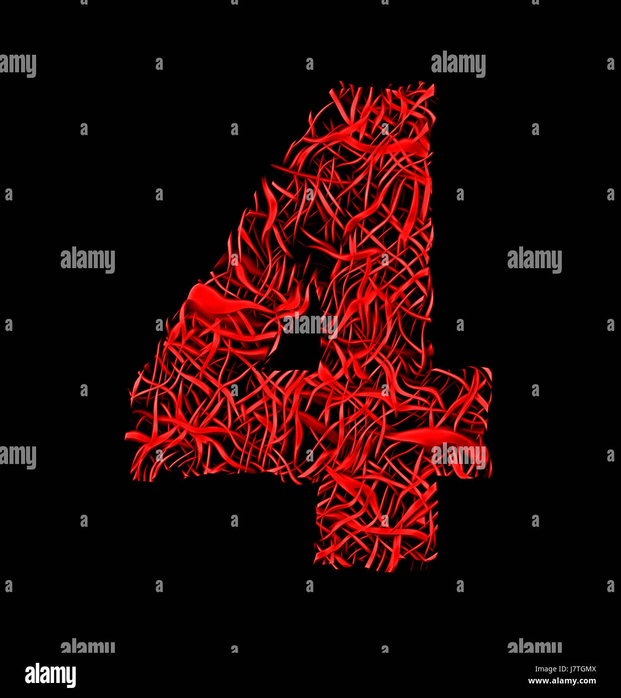 number 4 red artistic fiber mesh style isolated on black background ...