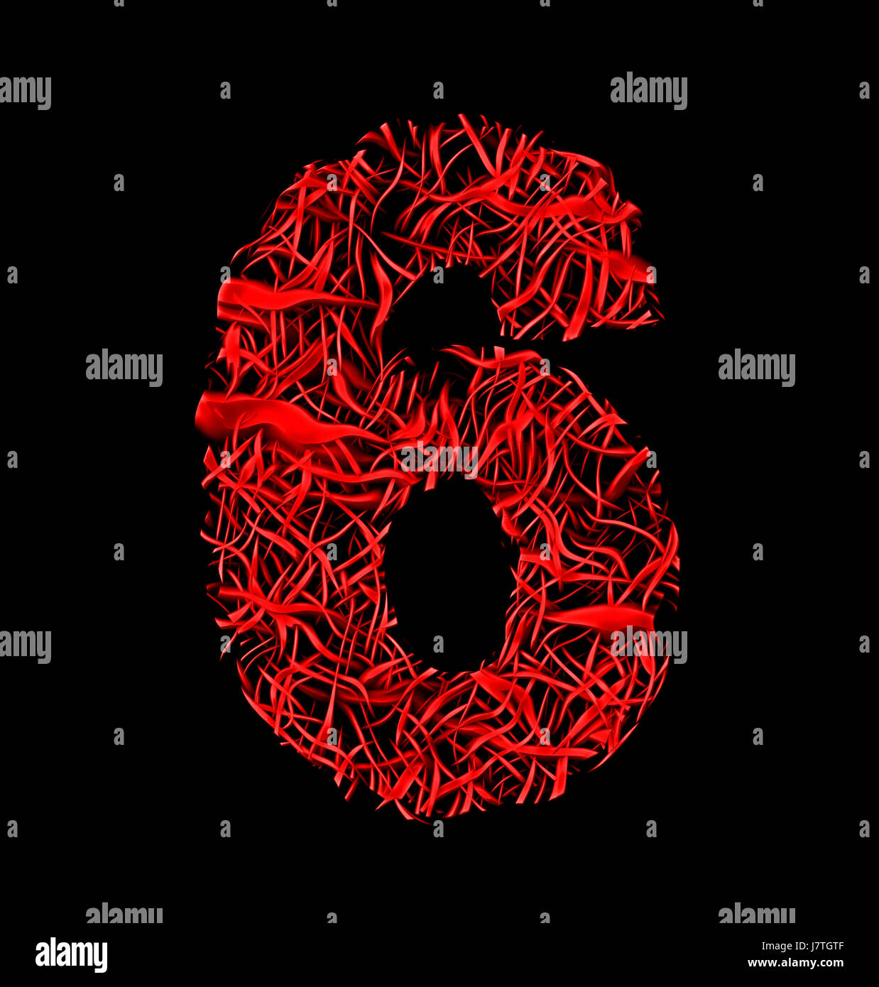 number 6 red artistic fiber mesh style isolated on black background ...