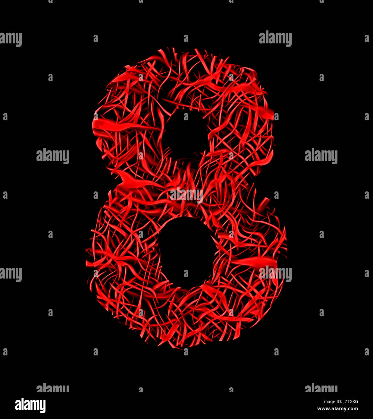 number 8 red artistic fiber mesh style isolated on black background ...