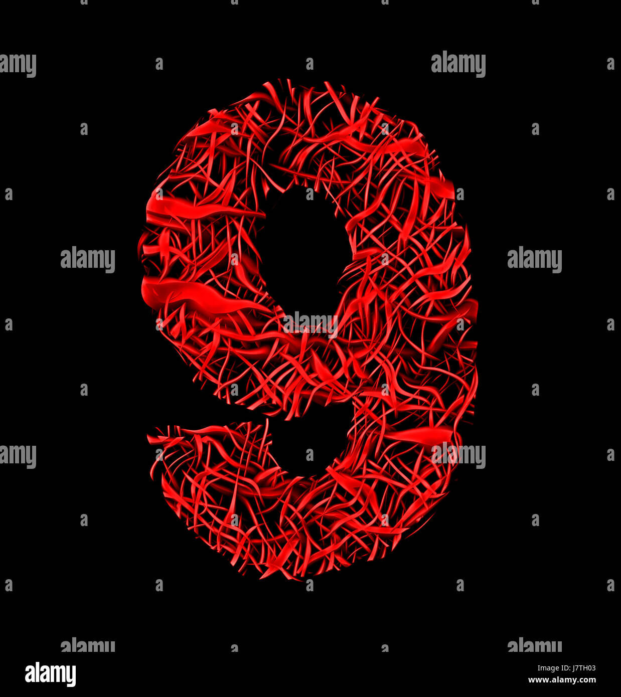 number 9 red artistic fiber mesh style isolated on black background ...
