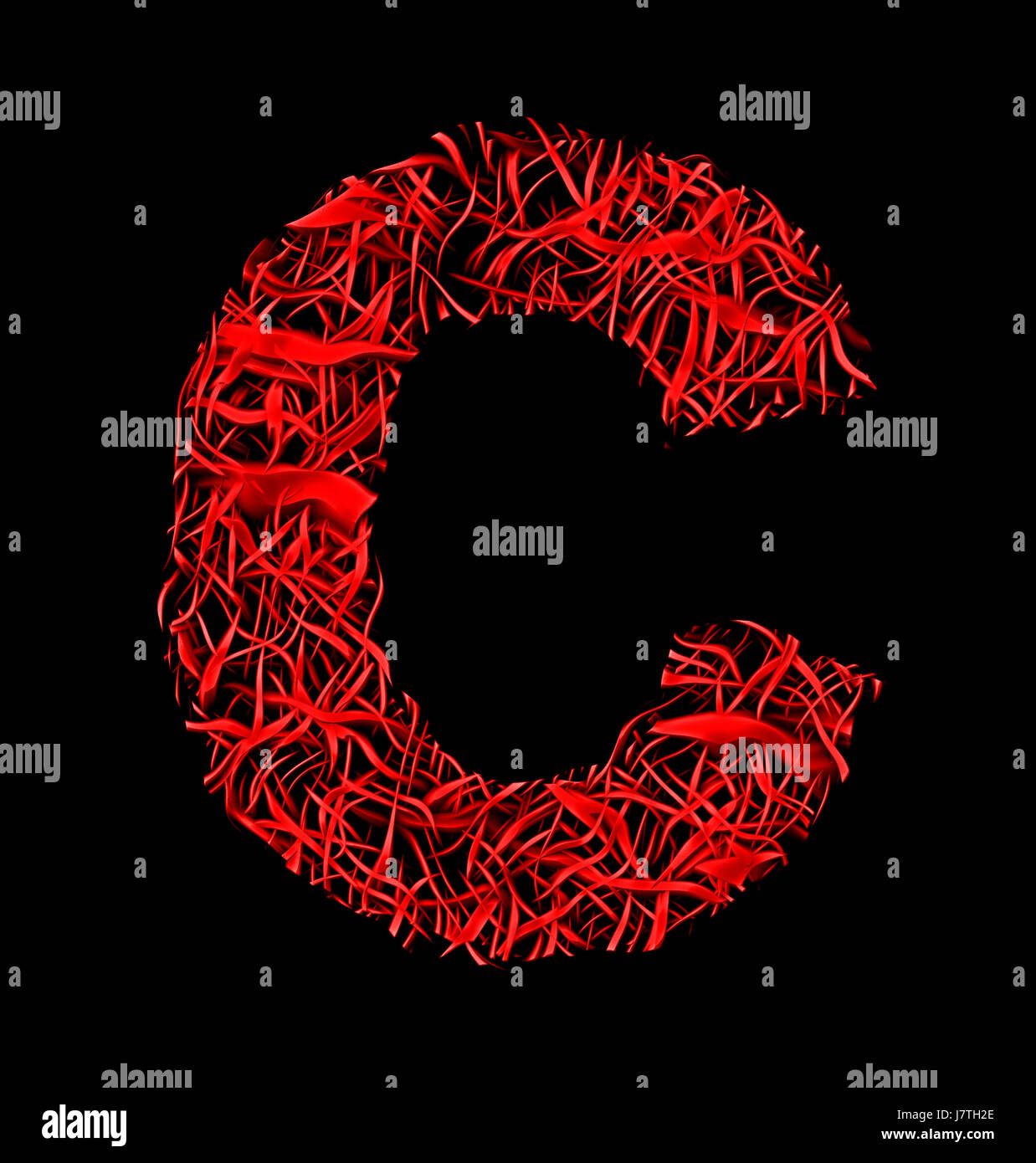 letter C red artistic fiber mesh style isolated on black background ...