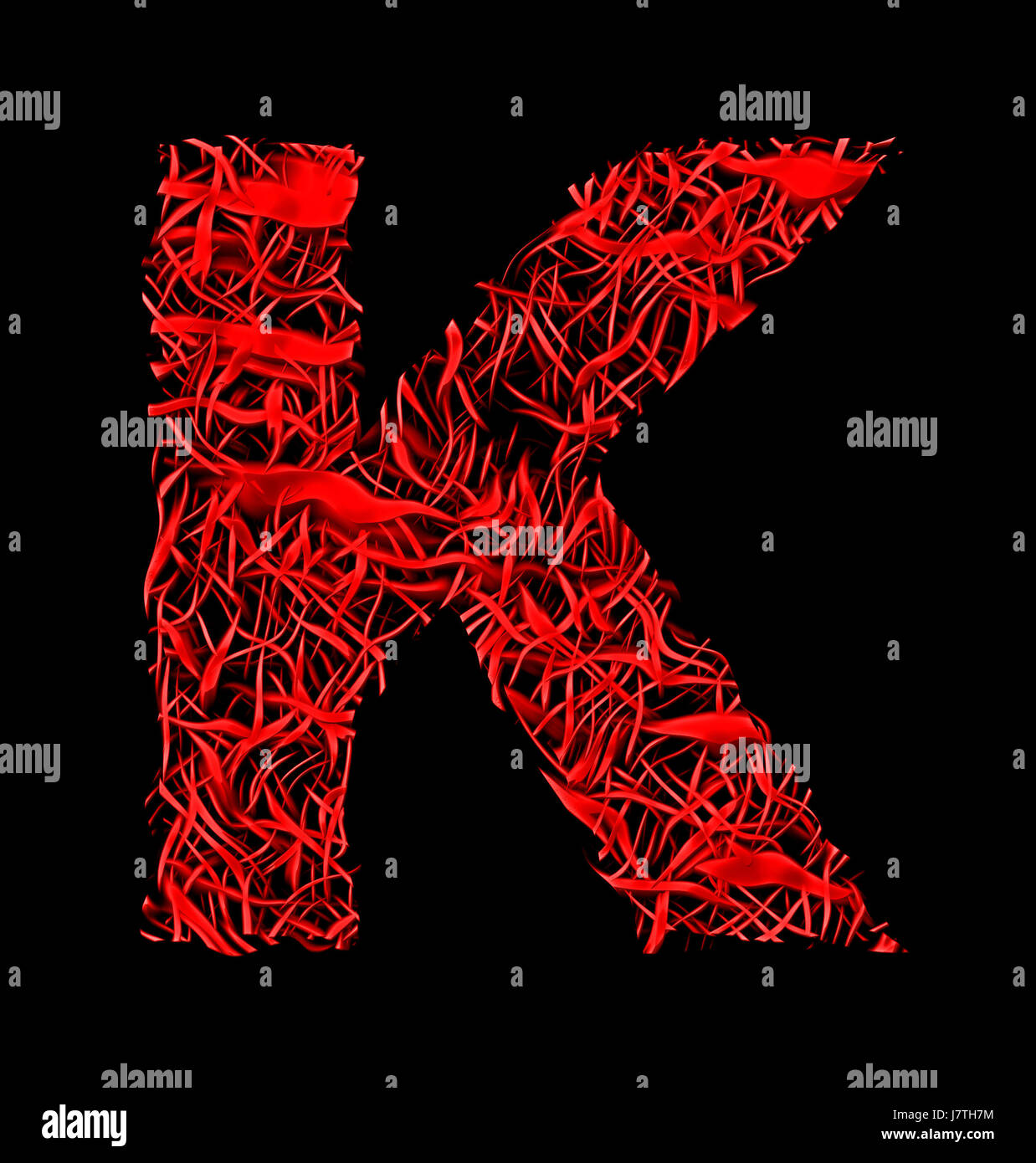 letter K red artistic fiber mesh style isolated on black background ...