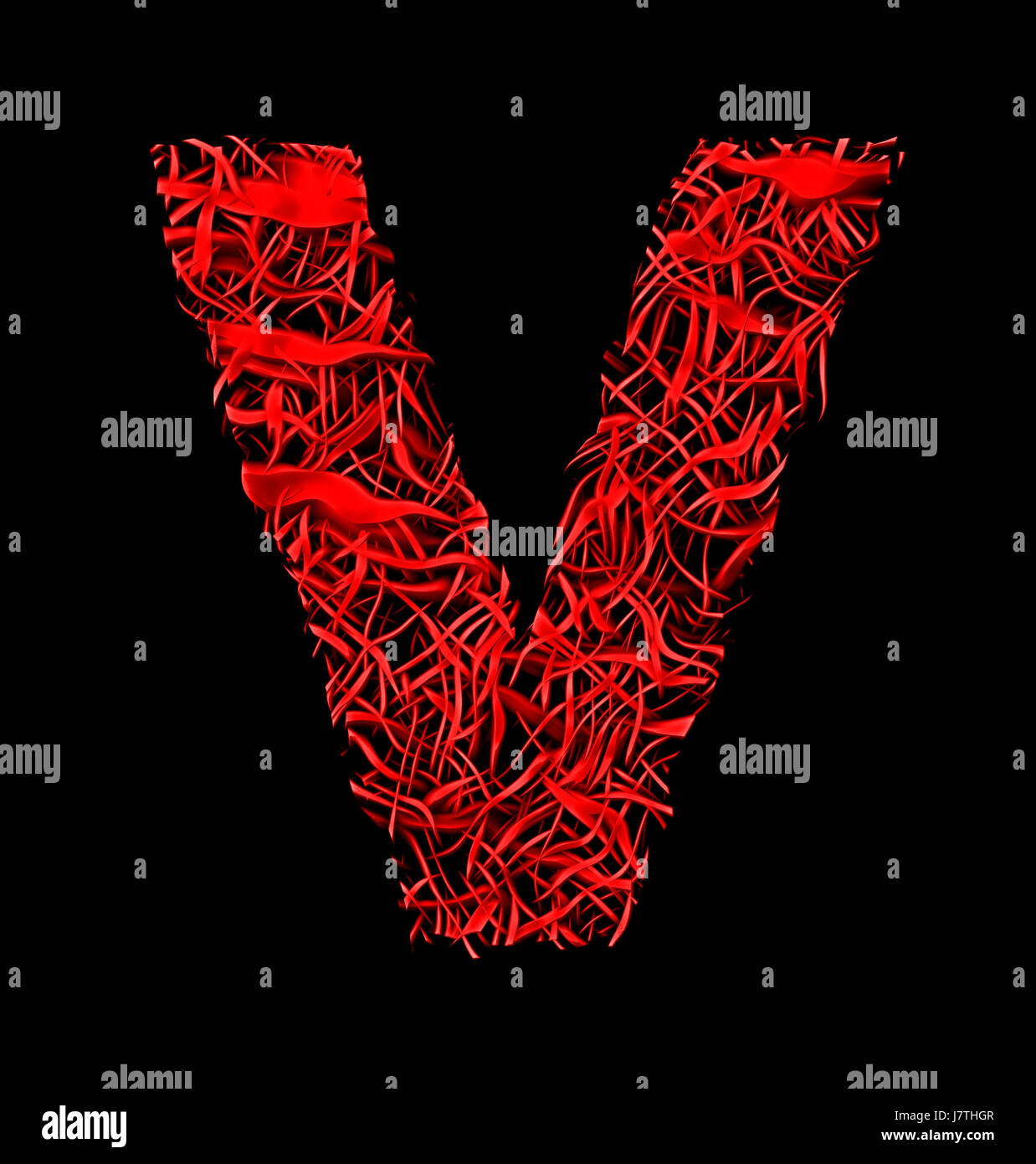 letter V red artistic fiber mesh style isolated on black background ...