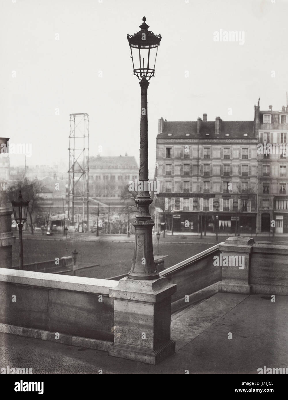 A historic photograph by Charles Marville depicting the Gare de l'Ouest ...