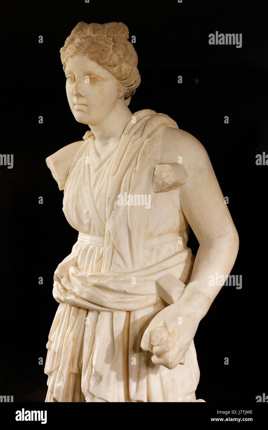 Artemis, depicted in this artwork housed in the Louvre (Ma2906), is an ...