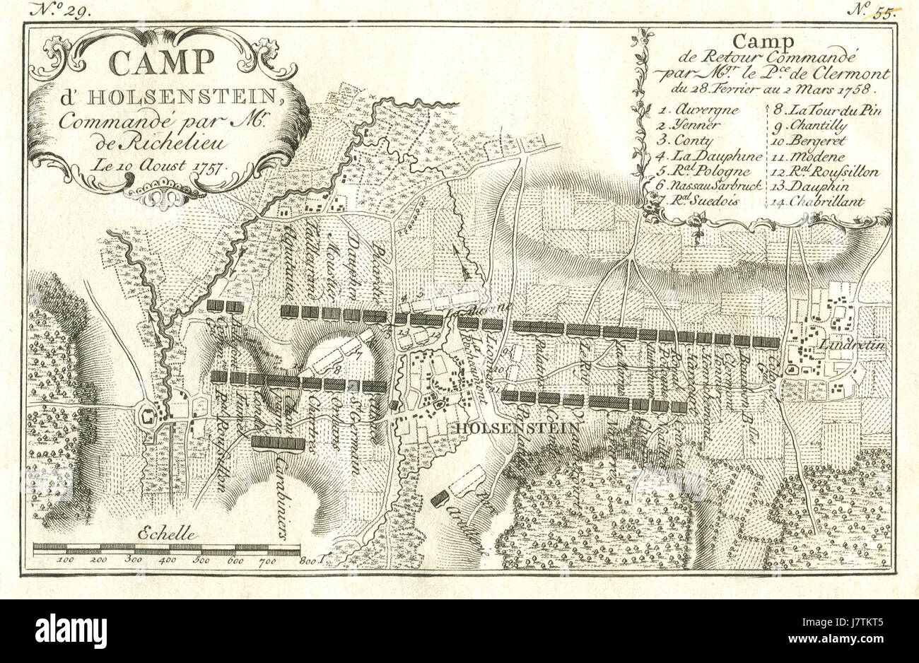 This map illustration from 1757 shows the topographical camps in ...