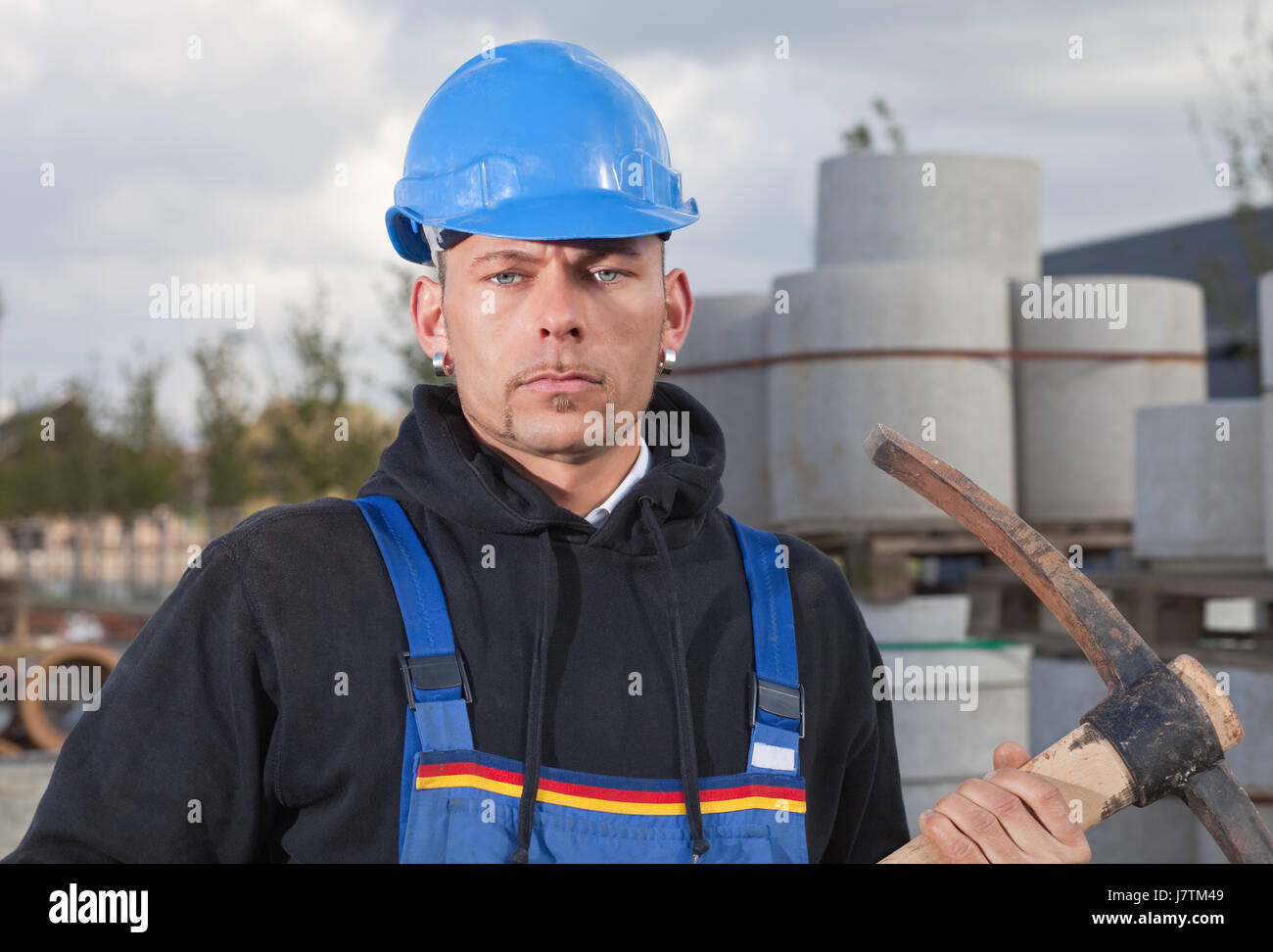 guy blue tool male masculine hat portrait person relaxed look glancing ...
