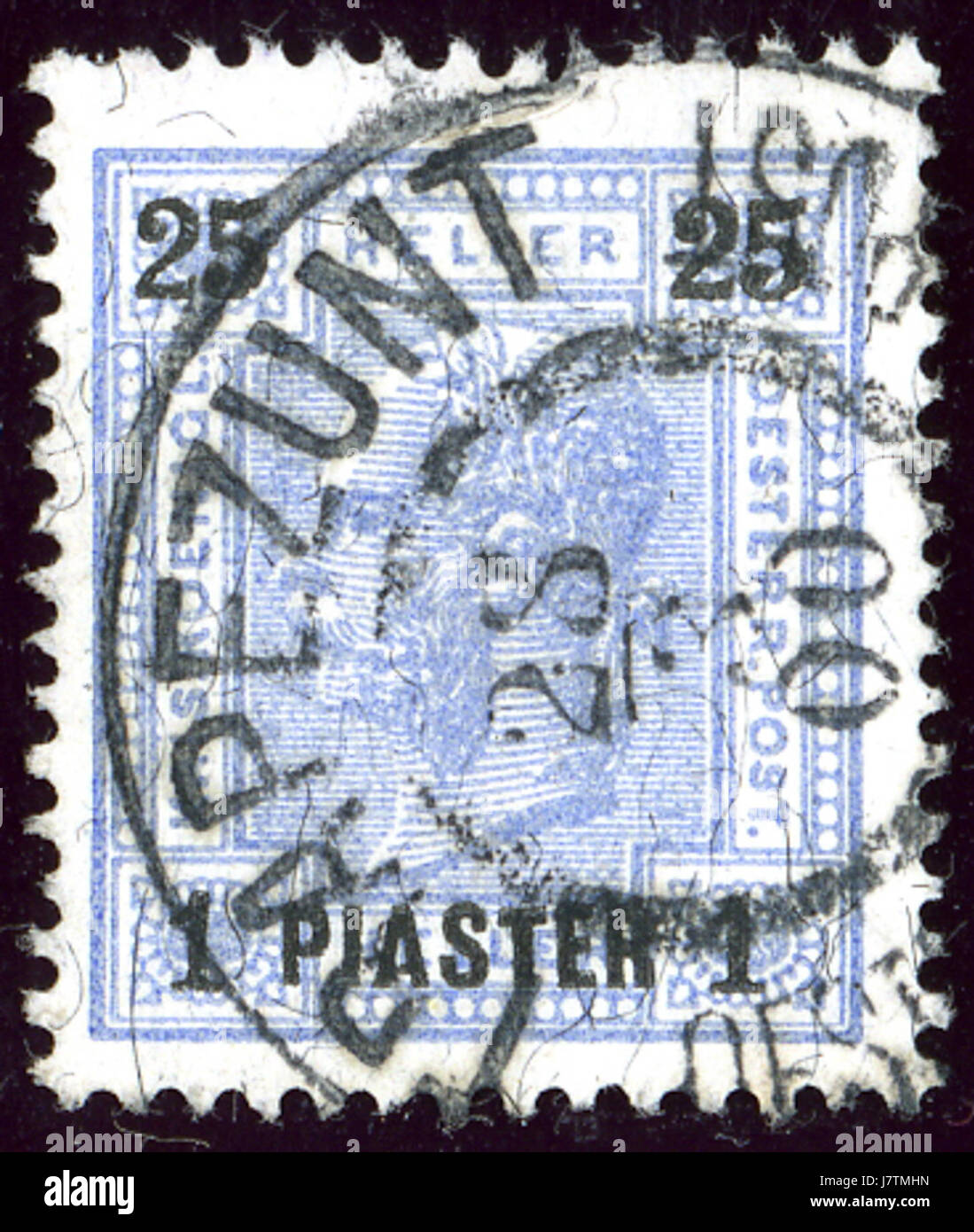 A stamp from Trabzon, dated 1900, featuring the 1 piaster denomination ...