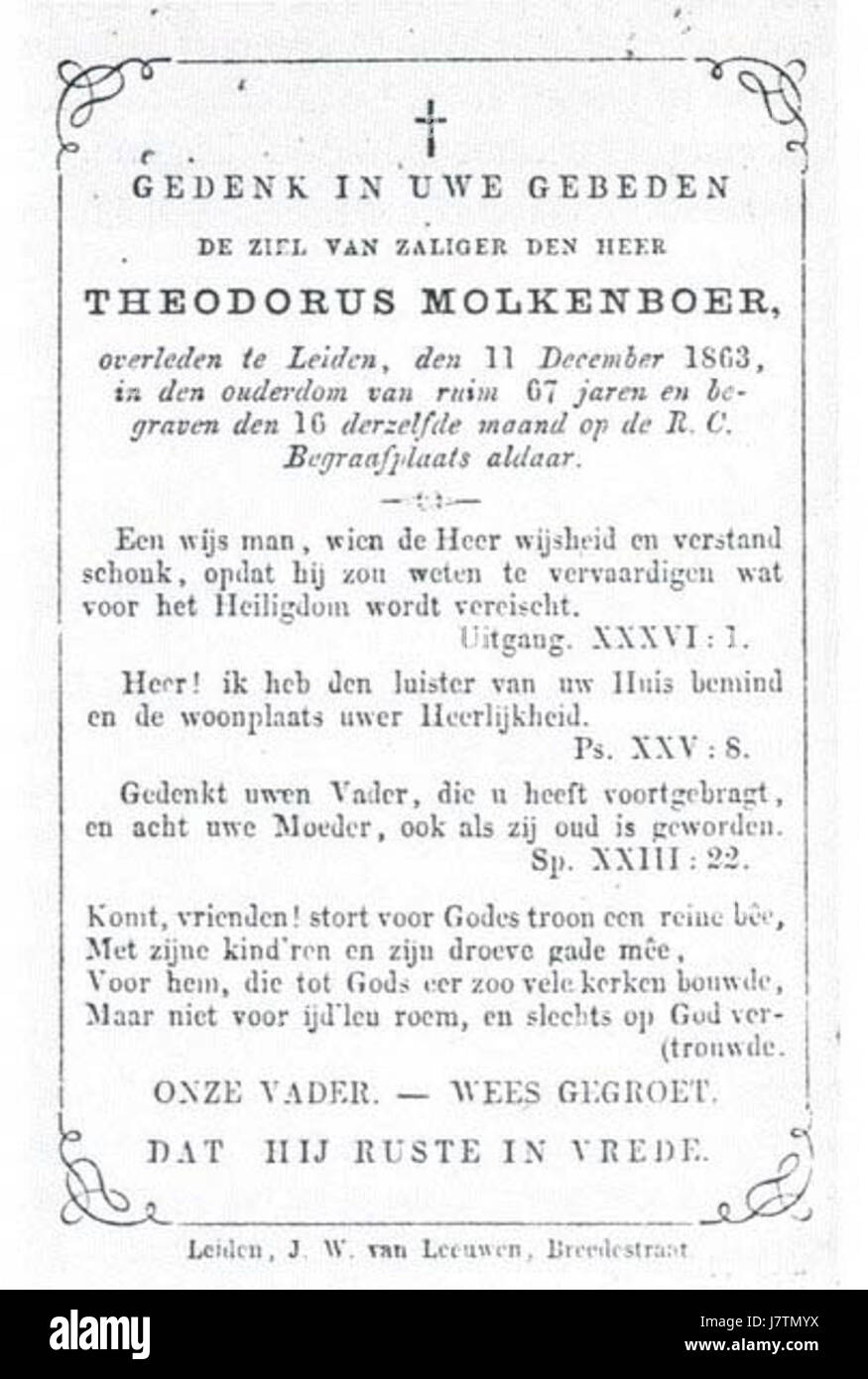 The 'Bidprentje' of Th. Molkenboer is a memorial card, often used in ...