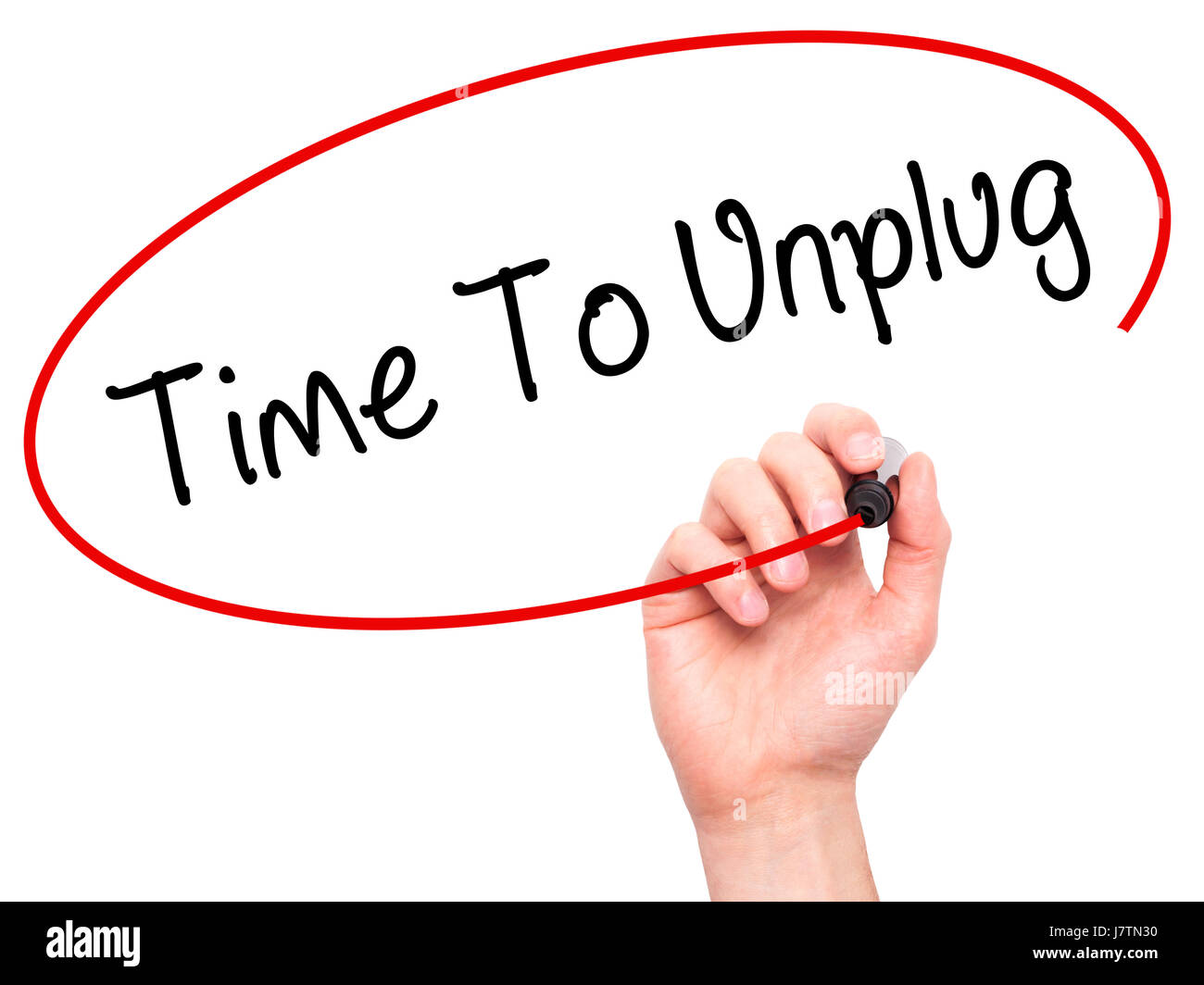 Man Hand writing Time To Unplug with black marker on visual screen ...