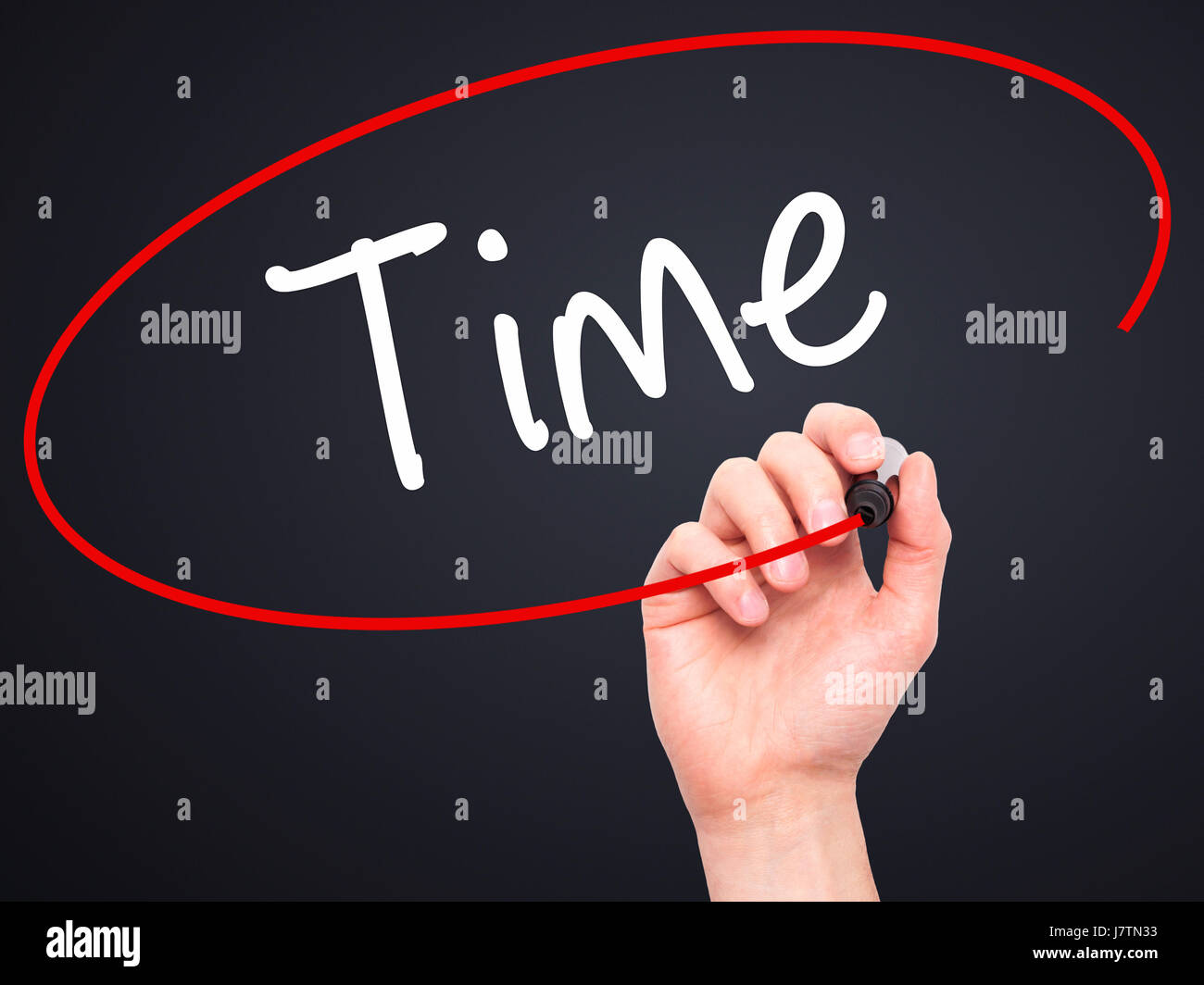 Man Hand writing Time with black marker on visual screen. Isolated on ...