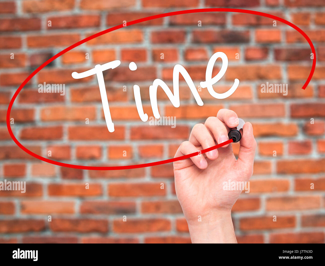 Man Hand writing Time with black marker on visual screen. Isolated on ...