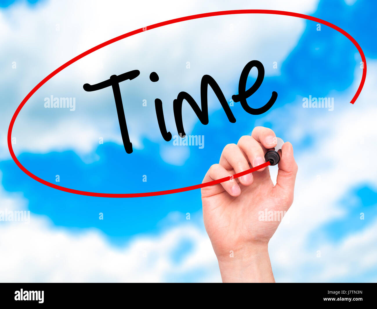 Man Hand writing Time with black marker on visual screen. Isolated on ...