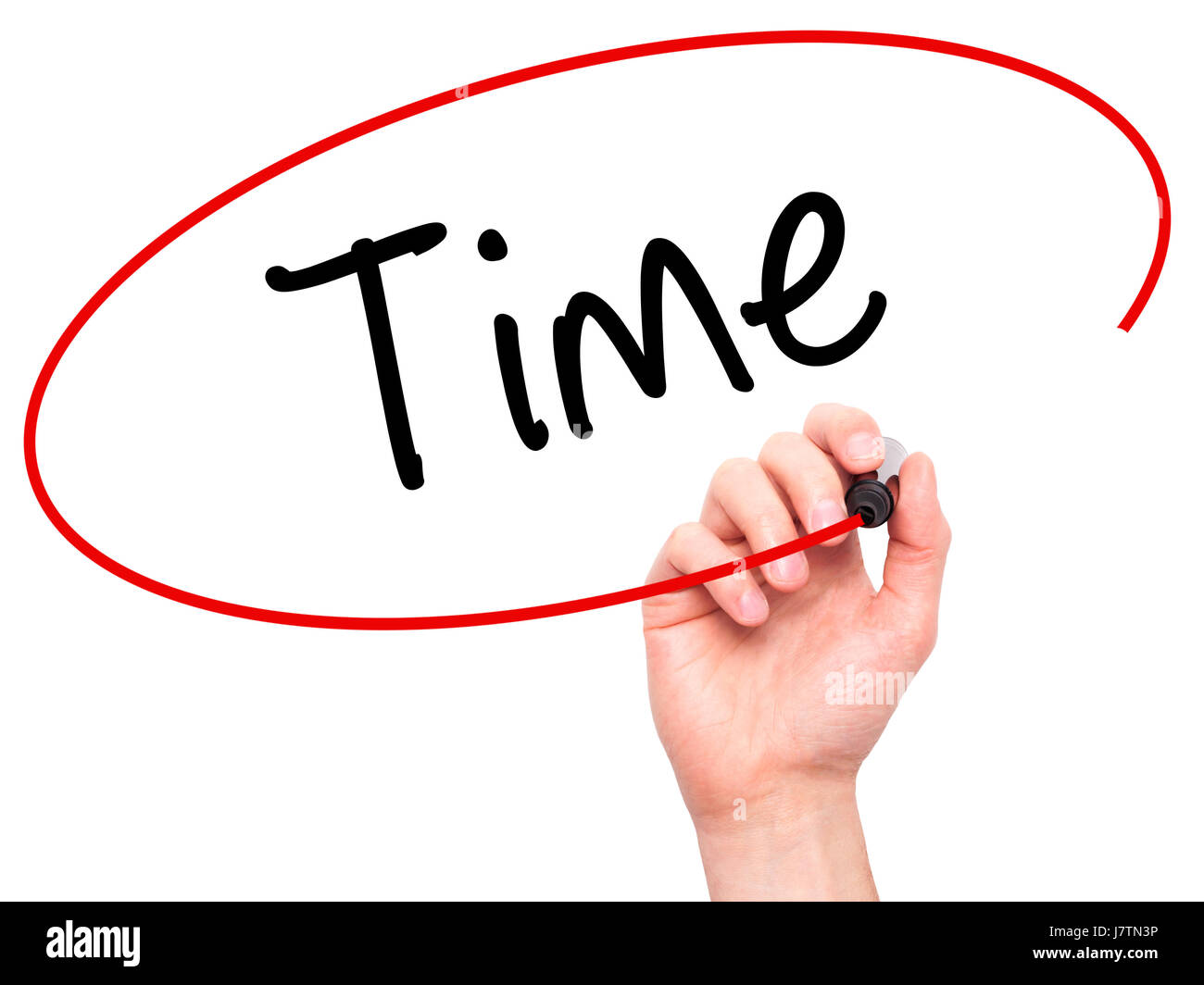 Man Hand writing Time with black marker on visual screen. Isolated on ...