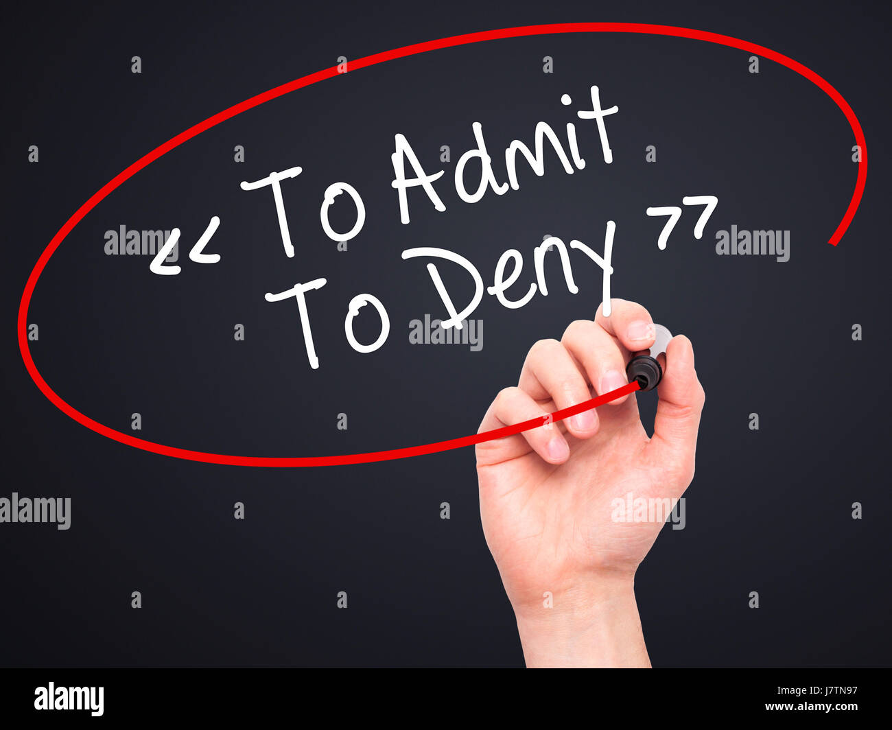 Man Hand writing To Admit - To Deny with black marker on visual screen ...