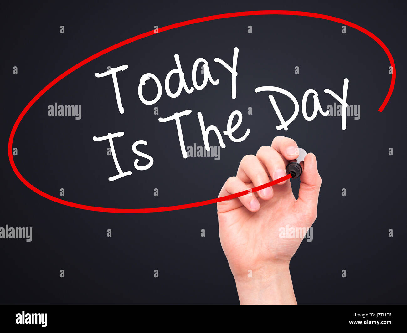 Man Hand writing Today Is The Day with black marker on visual screen ...