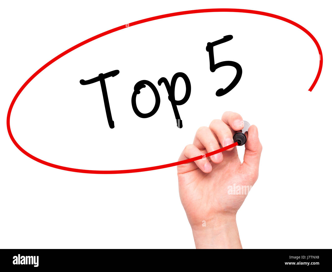 Man Hand writing Top 5 with black marker on visual screen. Isolated on ...