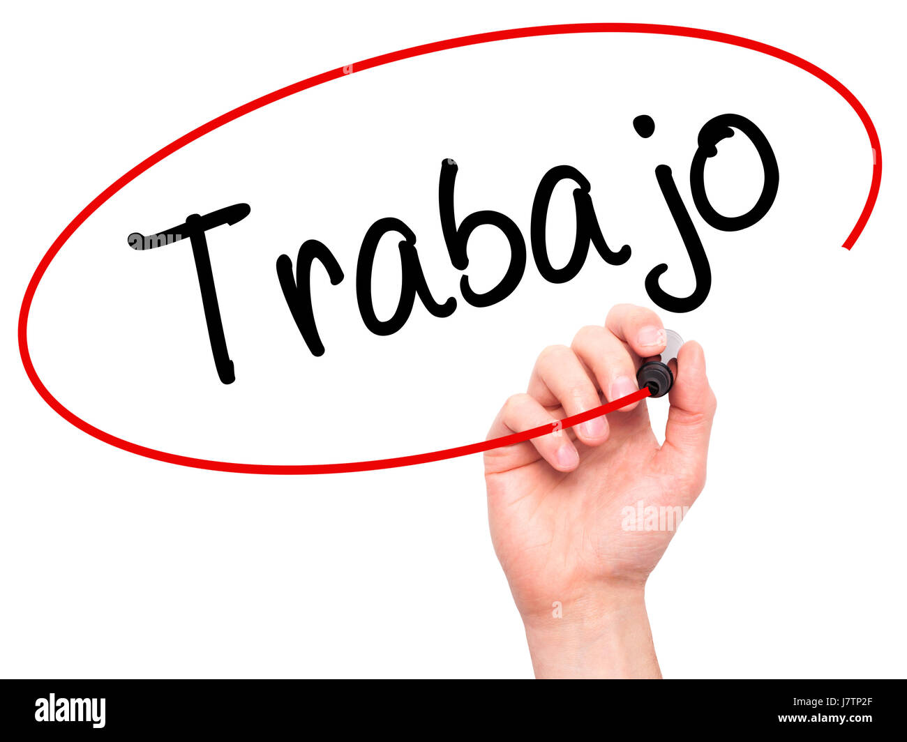 Man Hand writing Trabajo ( work in Spanish) with black marker on visual ...