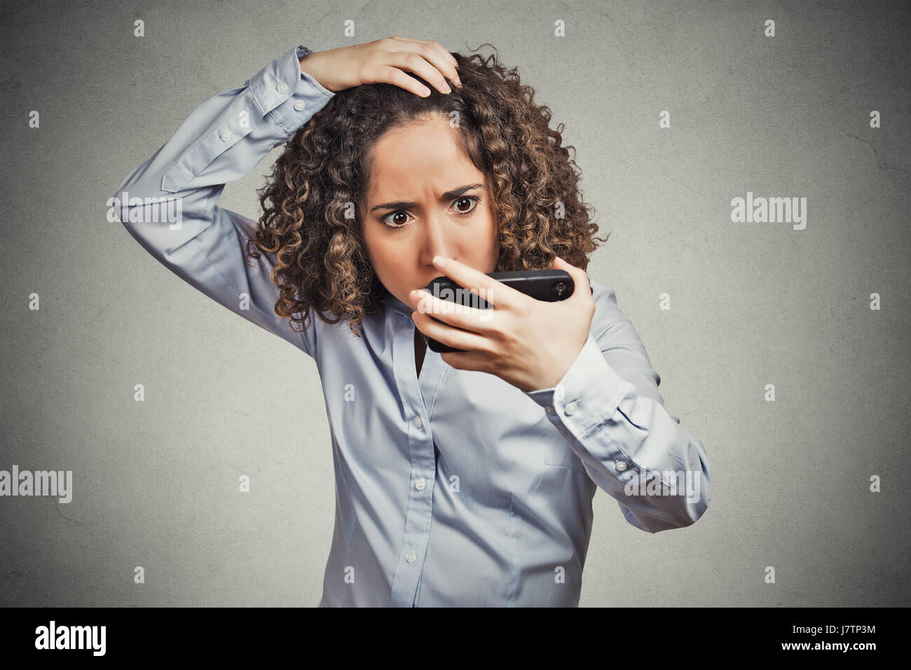 Closeup portrait shocked funny looking young woman, feeling head ...