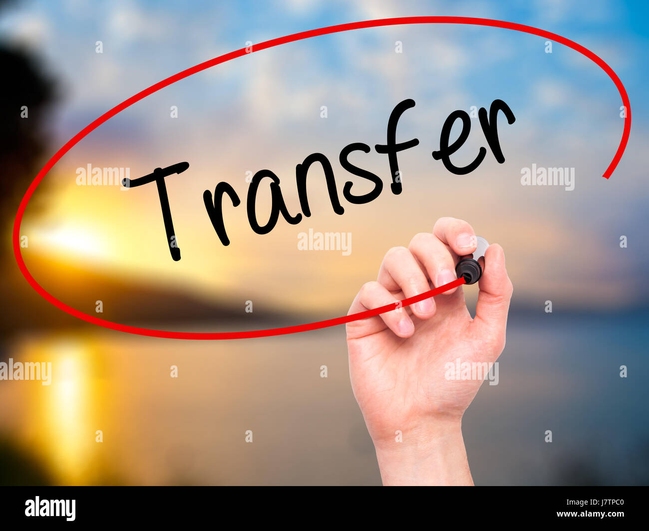 Man Hand writing Transfer with black marker on visual screen. Isolated ...