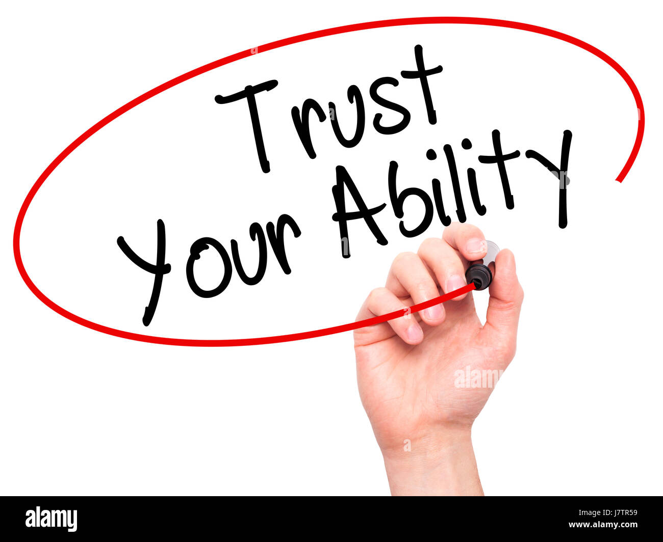 Man Hand writing Trust Your Ability with black marker on visual screen ...