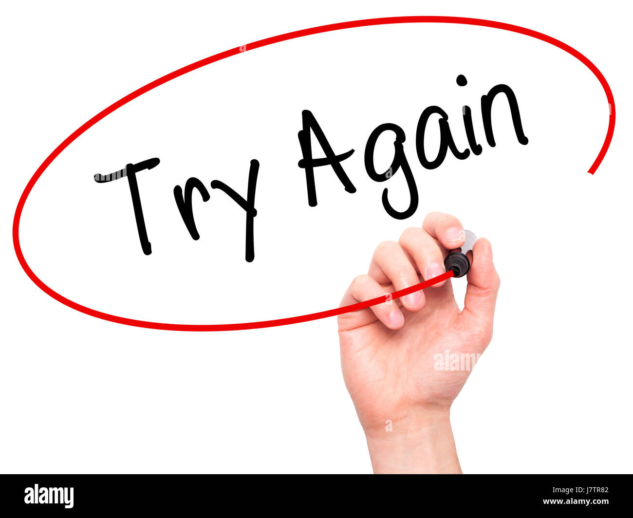 Man Hand writing Try Again with black marker on visual screen. Isolated ...