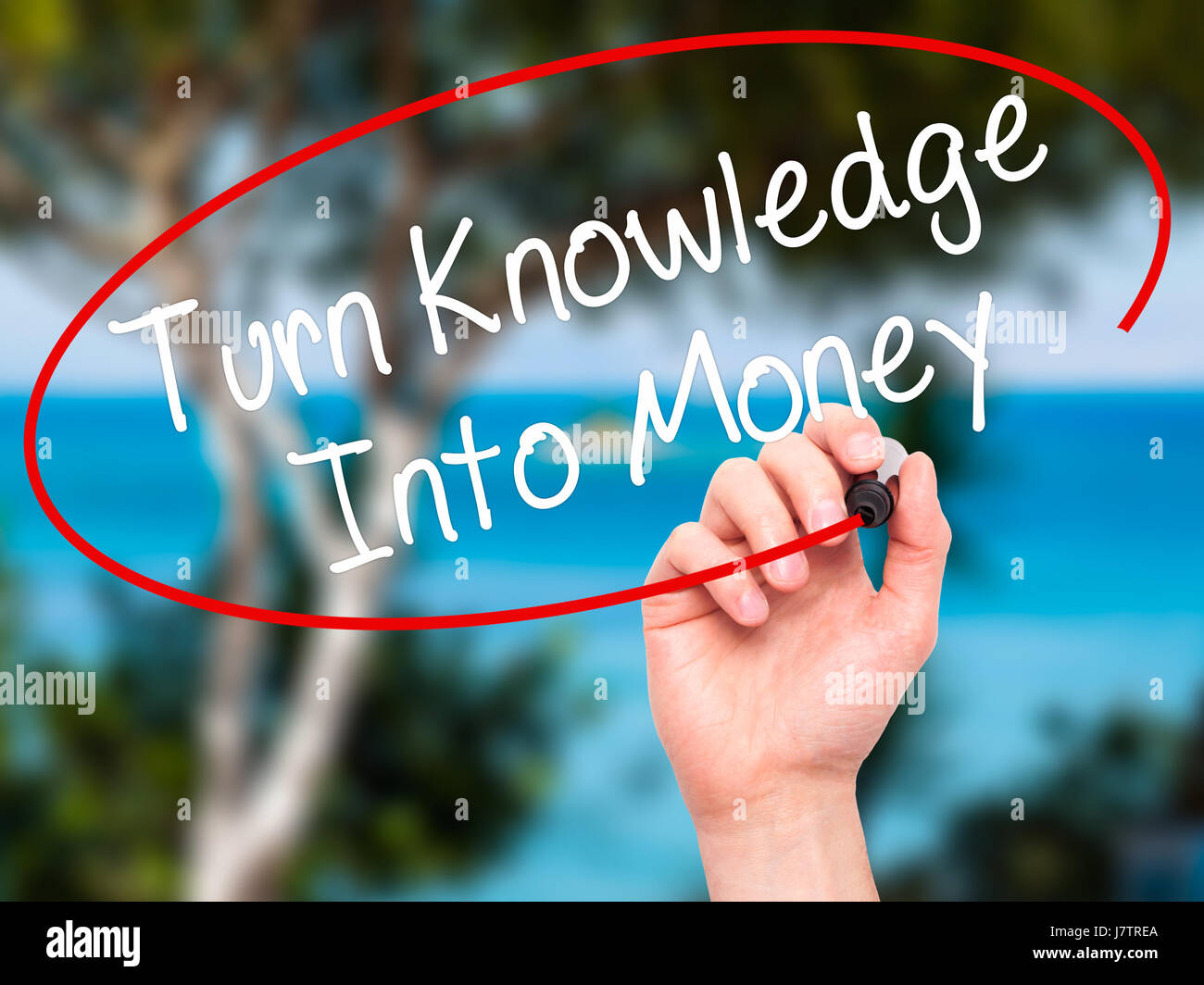 Man Hand writing Turn Knowledge Into Money with black marker on visual ...