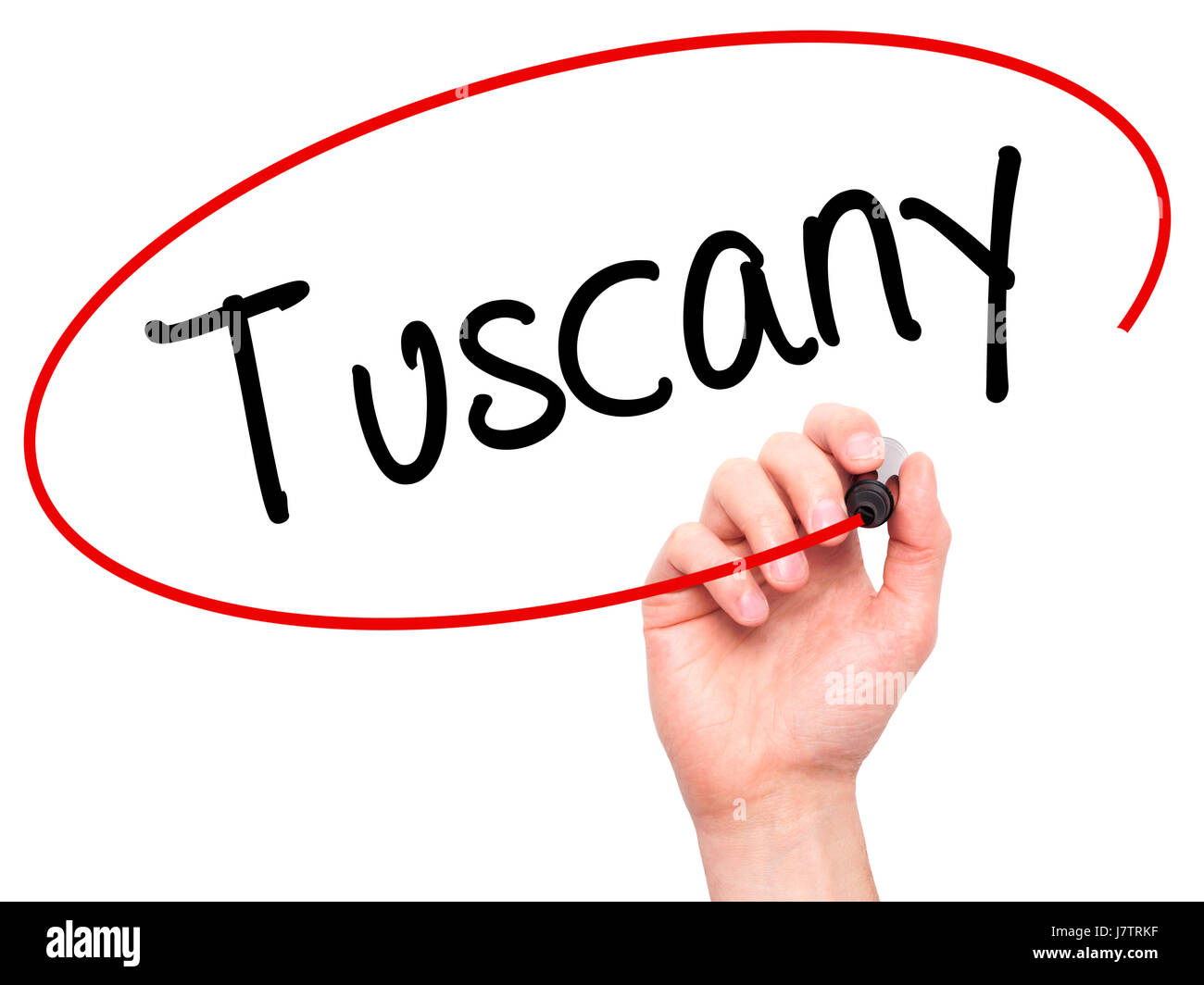 Man Hand writing Tuscany with black marker on visual screen. Isolated ...