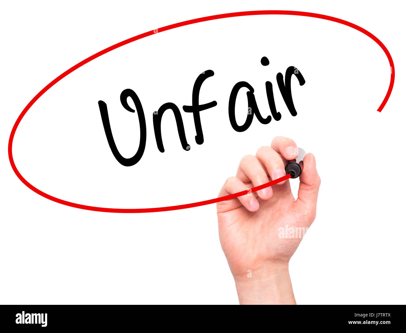 Man Hand writing Unfair with black marker on visual screen. Isolated on ...