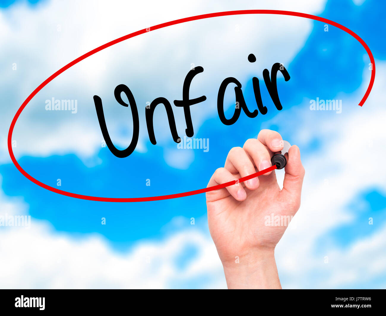 Man Hand writing Unfair with black marker on visual screen. Isolated on ...