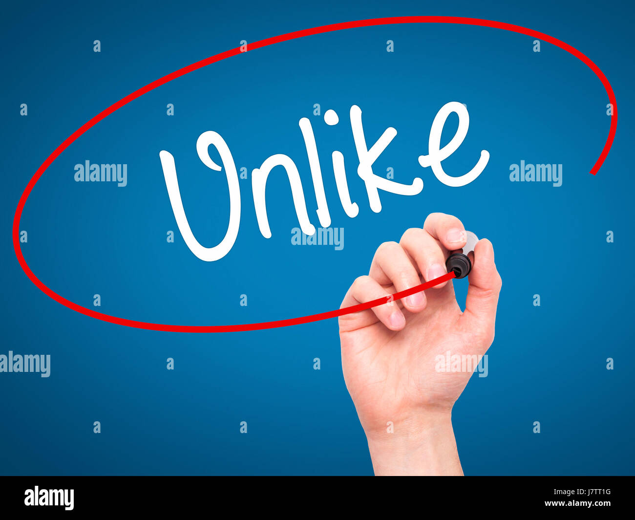 Man Hand writing Unlike with black marker on visual screen. Isolated on ...