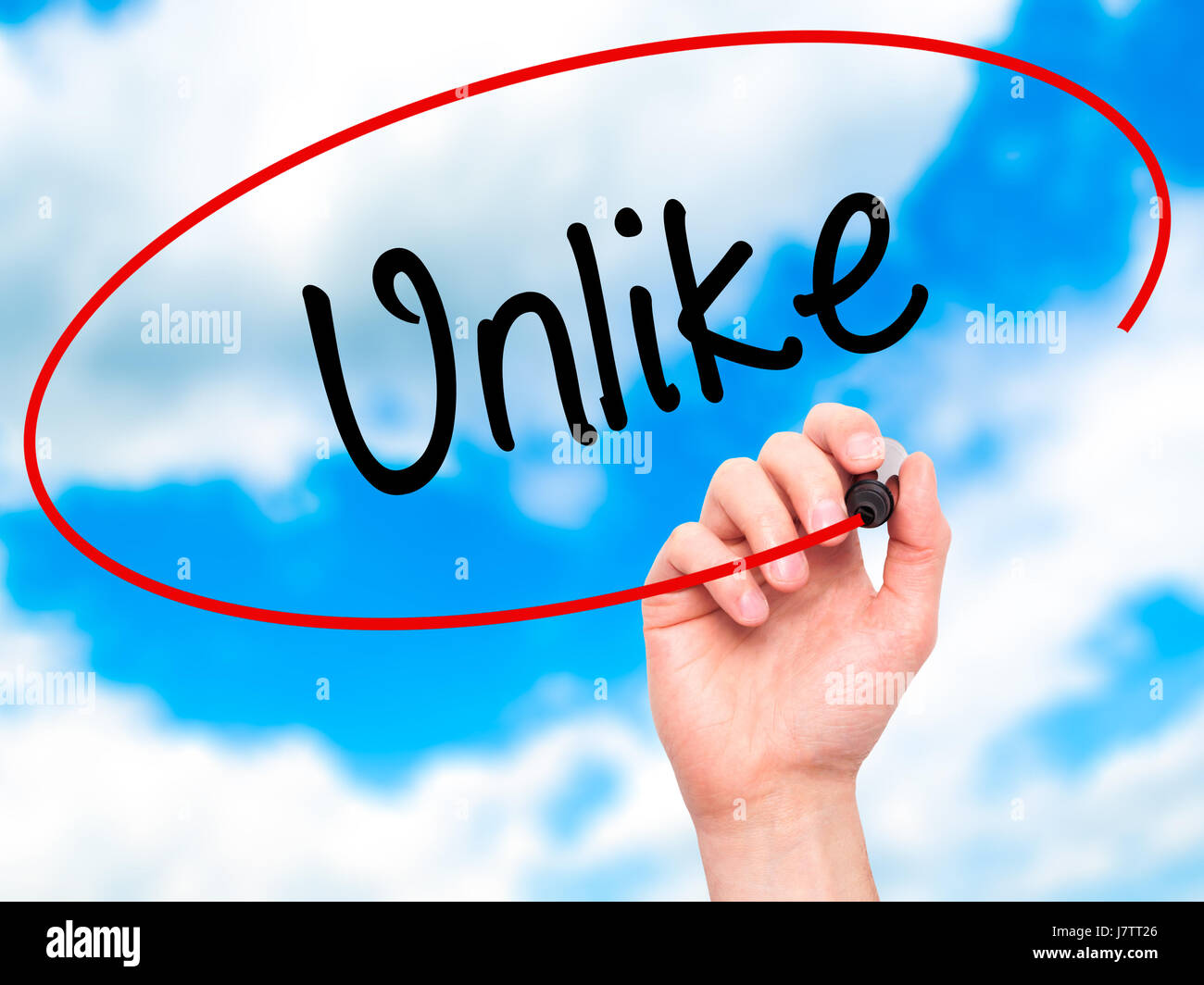 Man Hand writing Unlike with black marker on visual screen. Isolated on ...