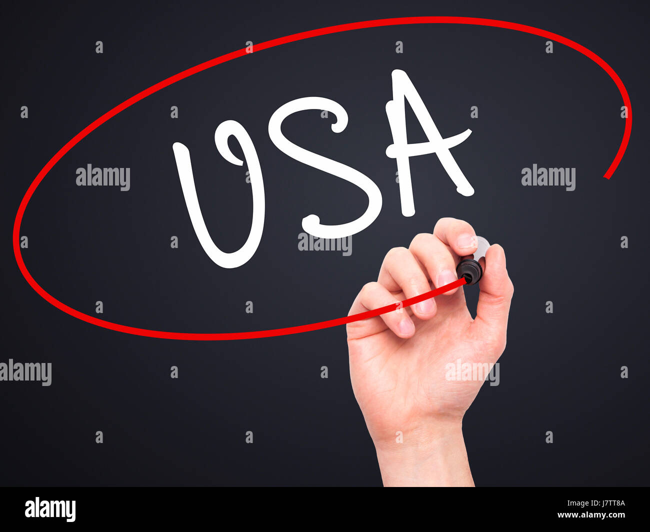 Man Hand writing USA with black marker on visual screen. Isolated on ...