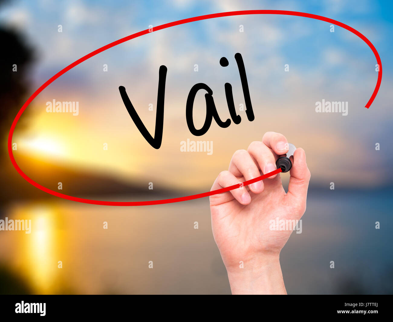 Man Hand writing Vail with black marker on visual screen. Isolated on ...