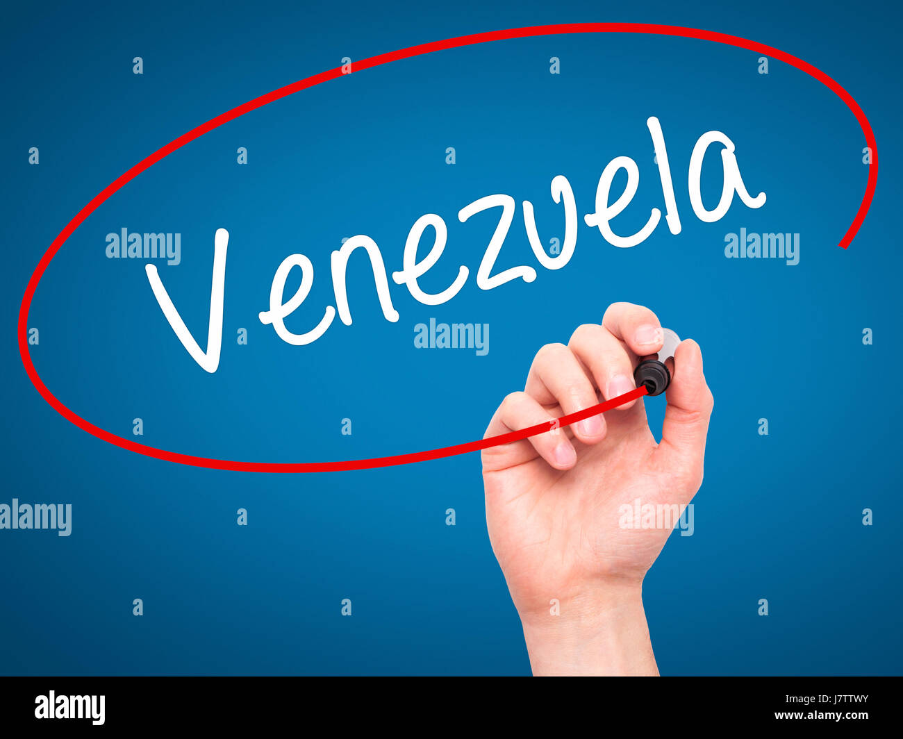 Man Hand writing Venezuela with black marker on visual screen. Isolated ...