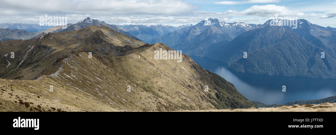 Panoramic landscape view on the Kepler Track, one of New Zealand's ...