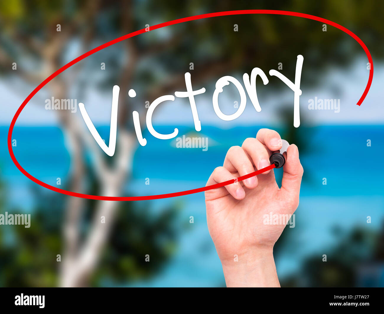 Man Hand writing Victory with black marker on visual screen. Isolated ...