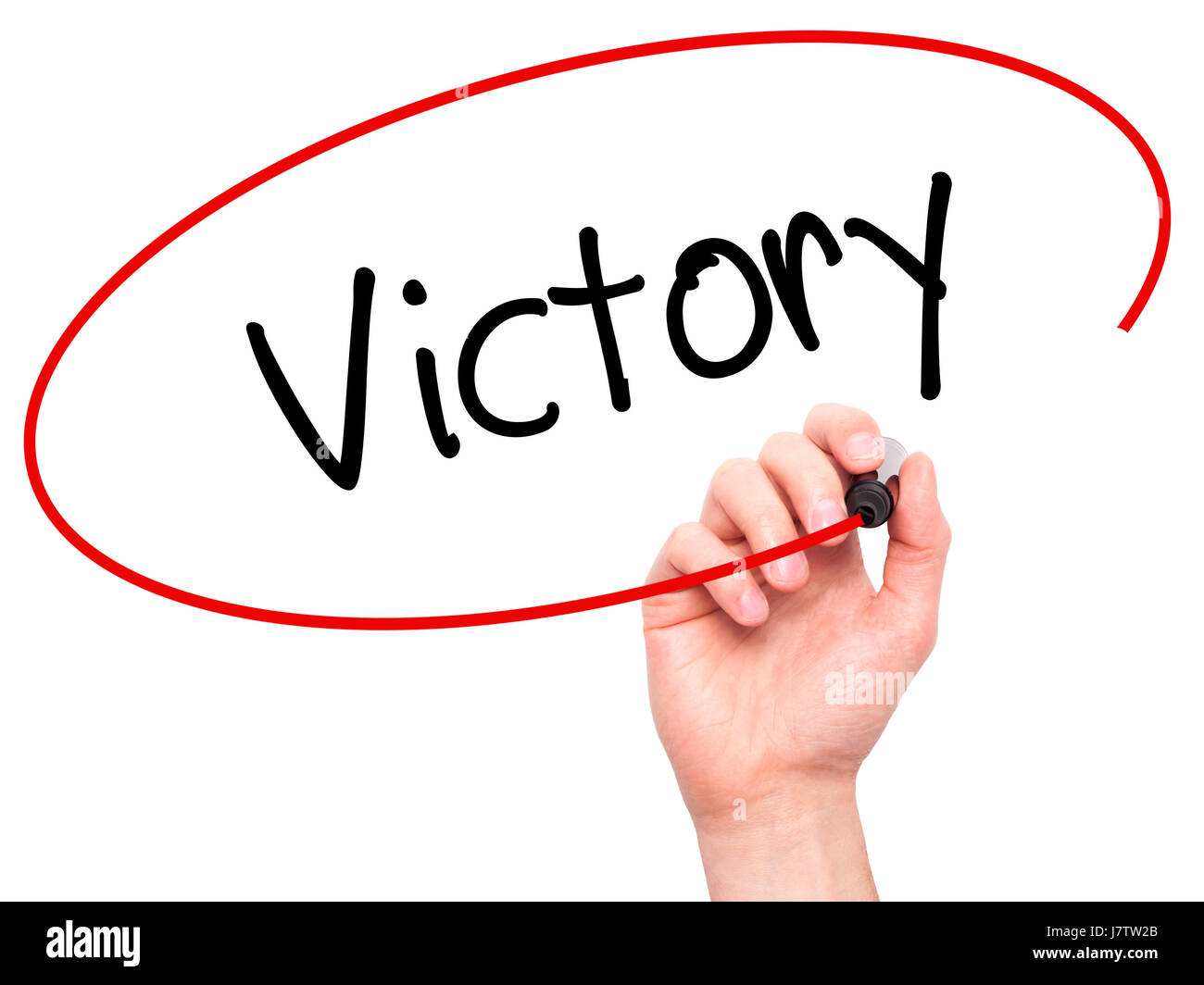 Man Hand writing Victory with black marker on visual screen. Isolated ...