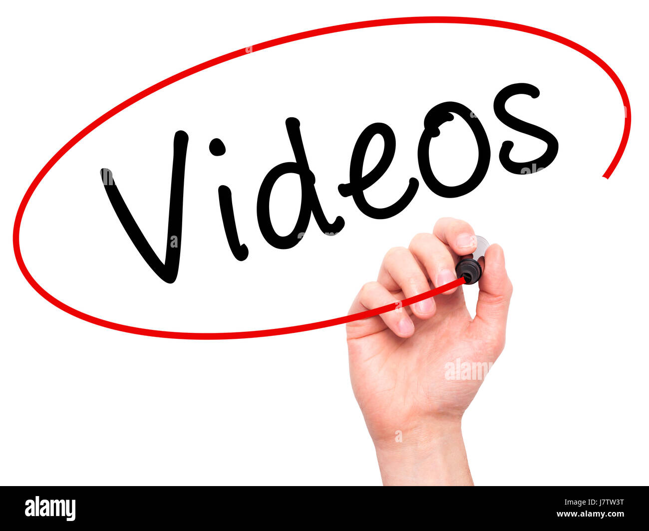Man Hand writing Videos with black marker on visual screen. Isolated on ...